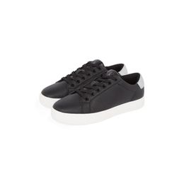 Plateausneaker Calvin Klein Jeans "CLASSIC CUPSOLE LOW OHB", Damen, Gr. 39, silber (schwarz, silber), Leder, Lederimitat, Sportlich, Schuhe, Schnürschuh, Halbschuh, Freizeitschuh mit Kontrast an der Ferse