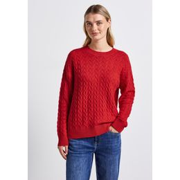 Strickpullover Street One, Damen, Gr. 38, rot (racing rot), Web, 40% Baumwolle, 37% Polyacryl, 20% Nylon, 3% Elasthan, unifarben, normal normal, Rundhals, Strickb&uuml;ndchen, Pullover Strickpullover, mit Rundhalsausschnitt