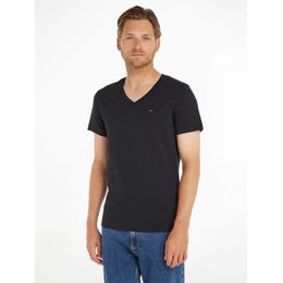 T-Shirt Tommy Jeans "TJM ORIGINAL JERSEY V NECK TEE", Herren, Gr. S (46), schwarz (078 tommy schwarz), Single Jersey, Obermaterial: 100% Baumwolle, unifarben, Basic, normal, tiefer V-Ausschnitt, normaler Saum, Shirts, mit V-Ausschnitt und dezenter Logo-Flag
