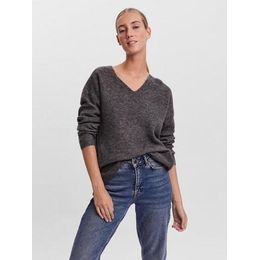 Véro Moda V-Ausschnitt-Pullover VERO MODA "VMCREWLEFILE LS V-NECK BLOUSE NOOS", Damen, Gr. XS, grau (medium grau melange), Strick, Obermaterial: 70% Polyacryl, 27% Nylon, 3% Elasthan, meliert, regular fit hüftlang, V-Ausschnitt, Rippstrickbündchen, Pullover