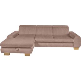 Ecksofa, rosa (rose), SET ONE BY Musterring, Sofas, Herren, B/H/T: 307cm x 86cm x 195cm, Cord, Ottomane links, Sitzh&ouml;he 49cm,Sitztiefenverstellung im 3-Sitzer,Kopfteilverstellung,ohne Bettfunktion,ohne Bettkasten, 88% Polyester;12% Polyamid, Ecksofa, whlw. mit Funktion, Kaltschaum, in Cord, rose, Sitzh&ouml;he 49, B:307cm H:86cm T:195cm