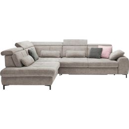 Ecksofa, beige (famosa stone), SET ONE BY Musterring, Sofas, Herren, B/H/T: 317cm x 86cm x 220cm, Flachgewebe, Armlehne rechts, Sitztiefenverstellung,Kopfteilverstellung,Bettfunktion,Schubkasten, 100% Polyester, Ecksofa, Kaltschaumpolsterung, Flachgewebe, whlw. mit Funktionen, Sitzh&ouml;he 49, B:317cm H:86cm T:220cm