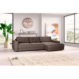 Ecksofa Trendmanufaktur "Bourbon II, mit extratiefer Sitzfl&auml;che und extrabreiter Recamiere", braun (walnut), B:303cm H:84cm T:176cm, 100% Polyester, Sofas, Ecksofa, elegant und zeitlos, mit hohem Sitzkomfort, L-Form