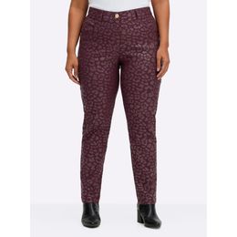 sheego Damen Webhoseburgund, bedruckt, Gr. 42, animal-print, bedruckt, gemustert, mehrfarbig, 78% Viskose, 19% Polyamid, 3% Elasthan, Hosen