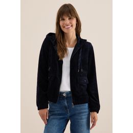 Cordjacke Cecil, Damen, Gr. XXL (46), blau (urban dunkelblau), Stoff, Obermaterial: 90% Polyester, 9% Nylon, 1% Elasthan; Futter: 100% Polyester, unifarben, normal normal, ohne Ausschnitt, elastischer Bund, Jacken, mit Kapuze mit Tunnelzugband