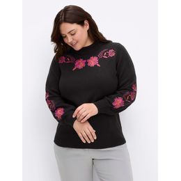 Stehkragenpullover sheego by Joe Browns "Pullover", Damen, Gr. 48/50, schwarz, gemustert, 100% Polyacryl, gebl&uuml;mt, gemustert, mehrfarbig, Pullover Stehkragenpullover