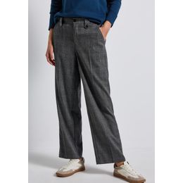 Stoffhose Street One, Damen, Gr. 42, L&auml;nge 30, schwarz, Stoff, 64% Polyester, 33% Viskose, 3% Elasthan, kariert, comfort fit lang, Hosen Stoffhose, High Waist