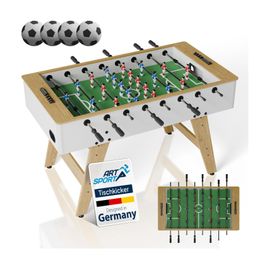 ArtSport Tischkicker ProKick - MDF-Kickertisch mit Torz&auml;hler & Anti-Rutsch-Griffen &ndash; Wei&szlig;/ Natur