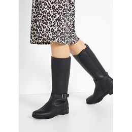 bonprix Stiefel, schwarz, Gr.36, Bequemer Weitschaftstiefel mit dekorativer Schnalle, aus Vegan