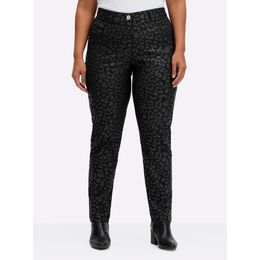 sheego Gro&szlig;e Gr&ouml;&szlig;en Bengalinhose mit beschichtetem Leo-Print, schwarz-bedruckt, Gr&ouml;&szlig;e 54 - Damen