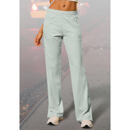 Loungepants French Connection, Damen, Gr. 36/38, N-Gr, gr&uuml;n (mint), Obermaterial: 70% Viskose, 25% Polyamid, 5% Elasthan, bestickt, unifarben, bequem lang, Hosen, mit Druckkn&ouml;pfen seitlich am Bein