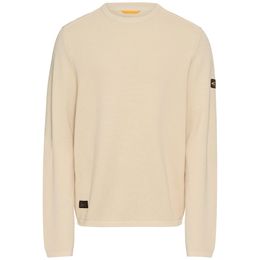 Strickpullover Camel Active, Herren, Gr. XXL, beige (oatmeal), Strick, Obermaterial: 100% Baumwolle, unifarben, regular fit taillenbedeckt, Rundhals, Rippbündchen, Pullover, mit Logo Stickerei