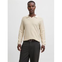 Jack & Jones Polokragenpullover JACK & JONES "JPRBLAEASTON KNIT SPLIT NECK LS SN", Herren, Gr. S, silber lining, Strick, Obermaterial: 100% Baumwolle, unifarben, regular fit hüftlang, V-Ausschnitt, Pullover