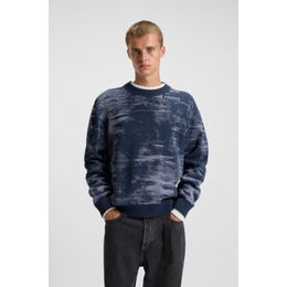 Jacquardpullover HUGO BLUE "Sorbas", Herren, Gr. L, navy410, Strick, Obermaterial: 50% Baumwolle, 50% Polyacryl, gemustert, relaxed fit normal, Rundhals, Bündchen, Pullover, Rundhalsausschnitt, relaxed fit, Baumwollmix