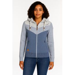 Sweatjacke Ragwear "TREGA ZIP O", Damen, Gr. XS, blau (blau 2040), Sweatware, Obermaterial: 70% Baumwolle, 30% Polyester, bedruckt, colorblocking, kontrastfarbene Details, mehrfarbig, figurbetont hüftlang, Rundhals, Rippbündchen, Sweatjacken, im Colorblocking-Design