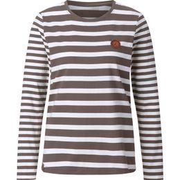 CR&Eacute;ATION L Damen Shirt im Ringelmuster dunkeltaupe-wei&szlig;-geringelt Gr&ouml;&szlig;e 46
