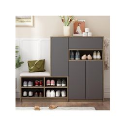 ABRIHOME Schuhregal Schuhschrank mit gepolstertem Sitz in Grau | Gr.: onesize