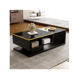 ABRIHOME LED Couchtisch mit Glasplatte und LED-Beleuchtung in Hochglanz-Schwarz | Gr.: onesize