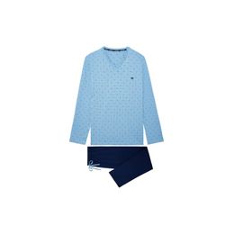 HOM Pyjama Walter Long Sleepwear in blue print | Gr.: XXL