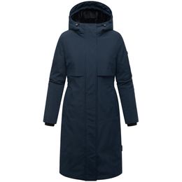 Wintermantel Navahoo "Eismelodie 14", Damen, Gr. S (36), blau (navy), Obermaterial: 100% Polyester; Innenfutter: 100% Polyester; Wattierung: 100% Polyester; Ärmelfutter: 100% Polyester, figurumspielend ca. Mitte Knie, hoch geschlossener Ausschnitt, Ärmel ohne Ärmelschlitz Rippbündchen, Mäntel Wintermantel, Winter Parka mit Kapuze