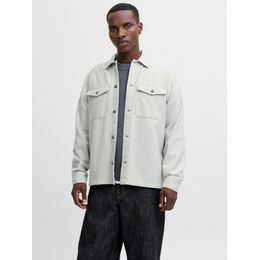Jack & Jones Langarmhemd JACK & JONES "JJEPERFECT MELANGE OVERSHIRT LS SN", Herren, Gr. L, N-Gr, grau (light grau melange), Web, Obermaterial: 100% Baumwolle, meliert, relaxed fit, Hemden