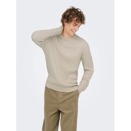 Only & Sons Strickpullover ONLY & SONS "ONSLOUI REG 12 CABEL CREW KNIT NOOS", Damen, Gr. L, oatmeal detail:melange, Strick, Obermaterial: 60% Baumwolle, 20% Nylon, 20% Viskose, meliert, regular fit normal, Rundhals, Rippb&uuml;ndchen, Pullover Strickpullover