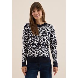 Strickpullover Cecil, Damen, Gr. L42, blau (urban dunkelblau), Stoff, 50% Viskose, 28% Polyester, 22% Nylon, animal-print, normal normal, Rundhals, Rippb&uuml;ndchen, Pullover Strickpullover, mit Leomuster