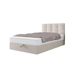 Höffner Boxbett mit Stauraum Matratze H3 und Topper Duo beige Maße (cm): B: 90 H: 102 » Höffner