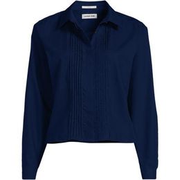 LANDS' END Kurze b&uuml;gelfreie Hemdbluse mit Biesen, Damen,  Blau, Baumwolle, by Lands' End