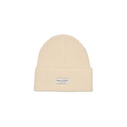 Marc O'Polo MARC O'POLO Beanie breiter Umschlag, Markenlabel, Rippstrick beige