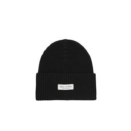 Marc O'Polo MARC O'POLO Beanie breiter Umschlag, Markenlabel, Rippstrick schwarz