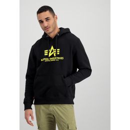 Alpha Industries Hoodie »Basic Hoodie Neon Print« black/neon yellow M M Kordelzug an der Kapuze