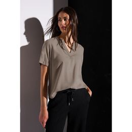 Street One Kurzarmbluse mit geschlitztem Rundhalsausschnitt vintage stone 40 40 Bluse von Street One