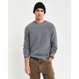Gant Rundhalspullover »COTTON WOOL RIB C-NECK« Rippstrickstruktur DARK GREY MELANGE XL XL Strickpullover von Gant