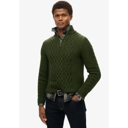 Superdry Strickpullover »Jacob Cable Knit Half Zip« Duffle Bag Green L L Modischer Pullover von Superdry