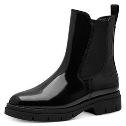 Tamaris Chelseaboots, Blockabsatz, Stiefelette, Businessschuh, Schlupfboots, T-Logoprägung schwarz Lack 38 38 Klassischer Chelseaboots zum...