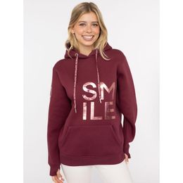 Zwillingsherz Damen Hoodie &raquo;"Alissa Shiny"&laquo;, gl&auml;nzender Print, Daumenloch, Kordel, gesticktes Herz am &Auml;rmel rot S/M