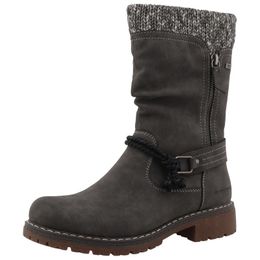 Tom Tailor Stiefel, Blockabsatz, Kurzstiefel in Bequemweite G (= weit) dunkelgrau 40 40 Modischer Stiefel mit Zierschnalle und Kordel
