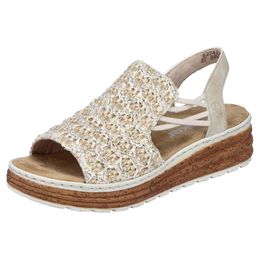 Rieker Keilsandalette mit seitlichen Gummizügen für guten Sitz hellbeige 39 39 Sandalette mit Schaft in Bast-Optik und Metallic-Finish