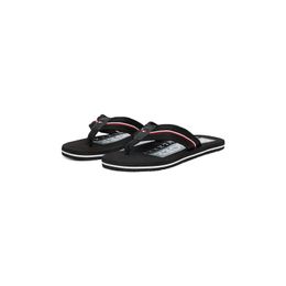 Tommy Hilfiger Zehentrenner »CORPORATE HILFIGER BEACH SANDAL«, Sommerschuh, Flats, Bequemschuh mit Streifen schwarz 42 42 Sommerschuh für Bad und...