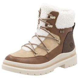 Remonte Winterboots, Blockabsatz, Winterboots, Outdoorschuh mit &Ouml;sen und Kontrastbes&auml;tzen nussbraun kombiniert 38 38 Robuste Winterstiefelette mit...