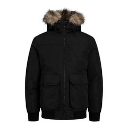 Jack & Jones JACK & JONES Bomberjacke »JJCONSTRUCT FAUX FUR BOMBER« mit Kapuze Kapuze mit abnehmbarem Kunstfell-Rand Black M M Bomberjacke von Jack & Jones