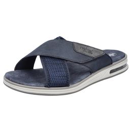 Rieker Pantolette, Sommerschuh, Strandschuh, Schlappen, Hausschuh mit Klettverschluss blau-grau 47 47 Pantolette mit Überkreuzbandagen