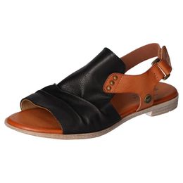 Mustang Shoes Riemchensandale, Sommerschuh, Sandalette, Blockabsatz, mit Klettverschluss schwarz-braun 38 38 Mit Raffungen und Nieten