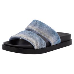 RIEKER SPORT Pantolette, Sommerschuh, Strandschuh, Schlappen, Poolslides im Glitzer-Look jeansblau kombiniert 38 38 Pantolette mit kleinen...