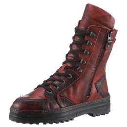 KRISBUT Winterboots Plateaustiefel, Chunky Boots, Schnürstiefel mit Reißverschluss rot-schwarz used 39 39 Derbe Schnürboots für die kalte...