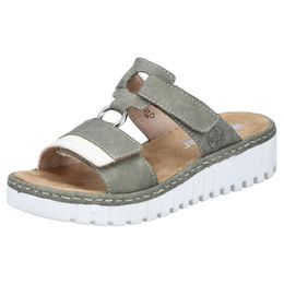 Rieker Keilpantolette Sommerschuh, Strandschuh, Keilabsatz, mit zwei Klettverschlüssen schilf-offwhite 43 43 Pantolette mit Schmuckring