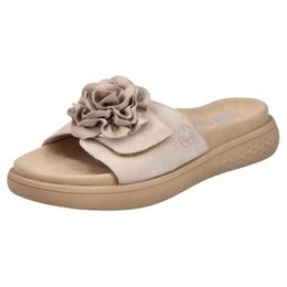 Rieker Pantolette Sommerschuh, Hausschuh, Strandschuh mit bequemem Fußbett hellbeige 40 40 Pantolette mit hübscher Blüte aus Textil