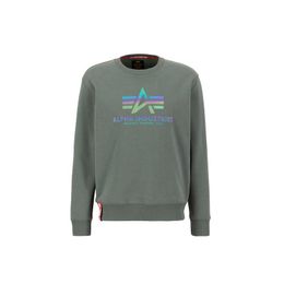 Alpha Industries Sweater »Basic Sweatshirt Rainbow Refl. Print Big Logo« vintage green L L Brushed Fleece Stoff
