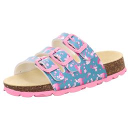 Superfit Pantolette »FUSSBETTPANTOFFEL WMS: mittel« mit Schnallenverschluss blau-pink-Einhorn 26 26 Hausschuh mit süßem Fantasie Print